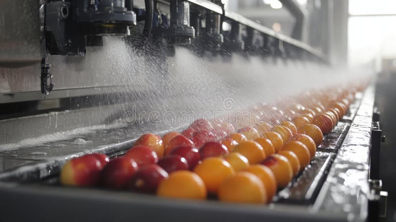 Fruit Washing Process in an Ai-powered Juice Production Facility Stock ...