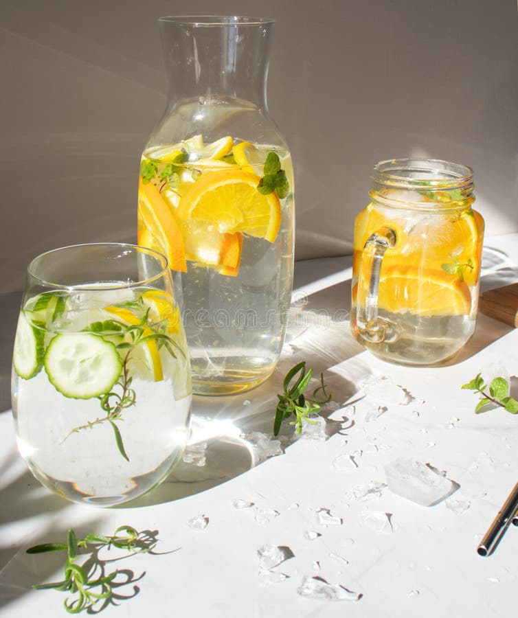 Fruit Water. Water with Lemon and Orange. on a White Background. Stock ...
