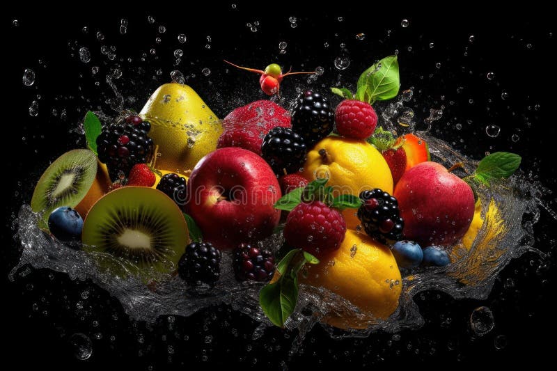 Fruit in Water Fruit in Water Splash Stock Illustration - Illustration ...
