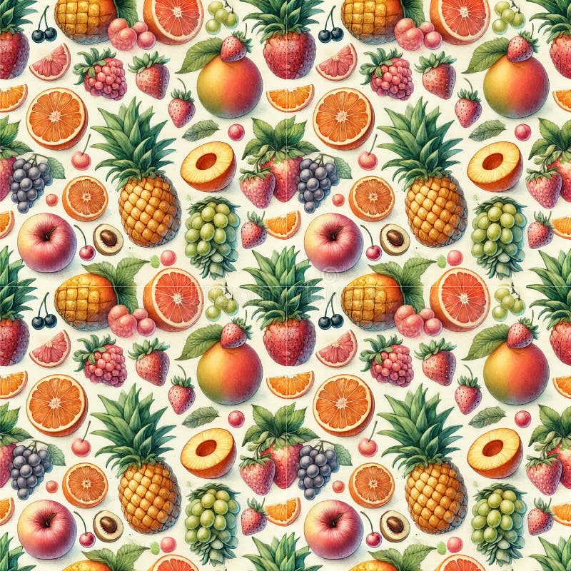 Fruit Watercolor Patter Vector. Stock Illustration - Illustration of ...