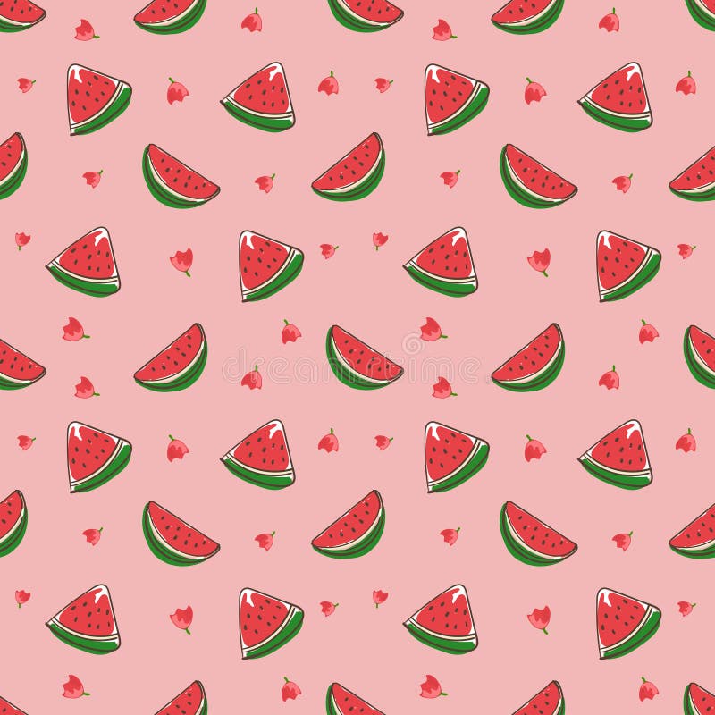Fruit Watermelon Illustration Cartoon Vector Seamless Pattern Stock ...