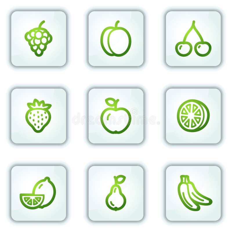 Fruit Web Icons, Green Contour Sticker Series Stock Vector ...