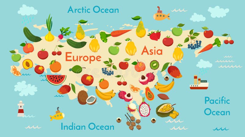 Fruit world map. stock illustration. Illustration of australia - 62418268