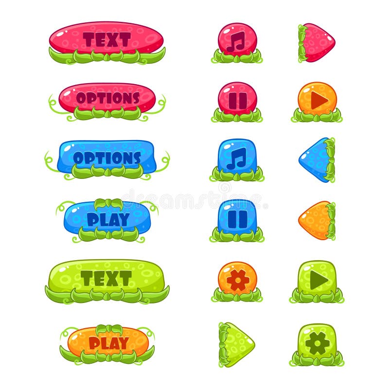 Set of Cartoon Buttons for Casual Games. Graphic User Interface, Vector ...