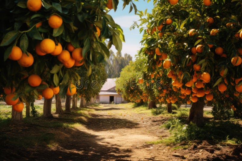 Fruitful Orange Tree Farm. Generate Ai Stock Illustration ...