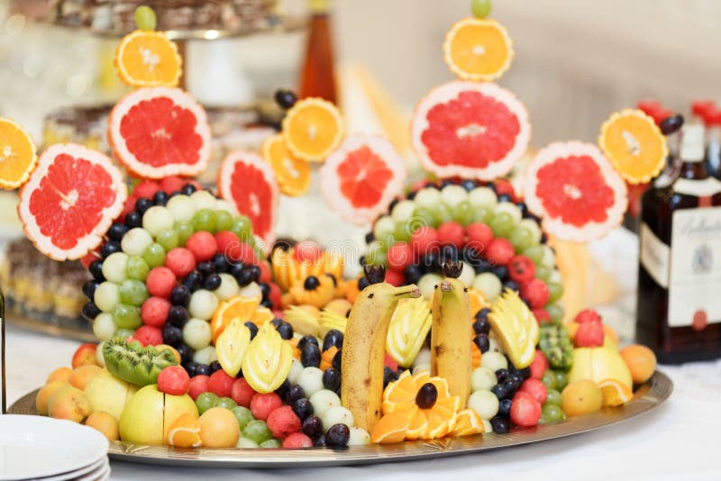 Fruits Arranged in the Form of a Swan Served for a Dinner Table Stock ...