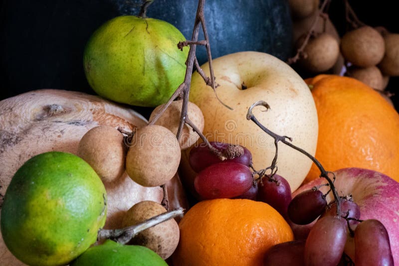 Assorted Tropical Fruits To Welcome the New Year. Stock Photo - Image ...