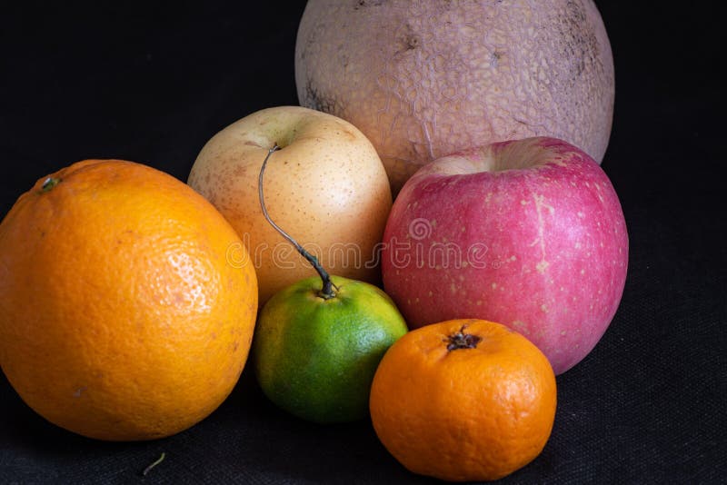Assorted Tropical Fruits To Welcome the New Year. Stock Photo - Image ...