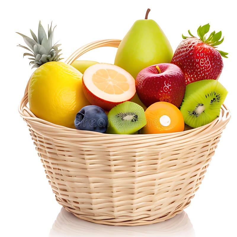 Fruits on Basket with White Background AI Generated Stock Image - Image ...