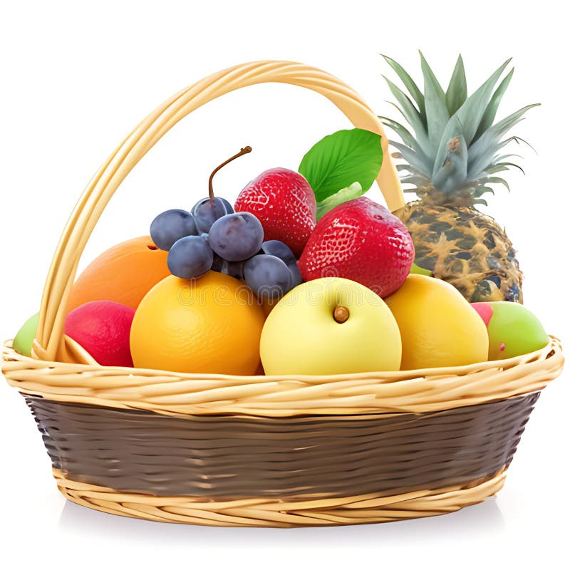 Fruits on Basket with White Background AI Generated Stock Illustration - Illustration of cuisine ...