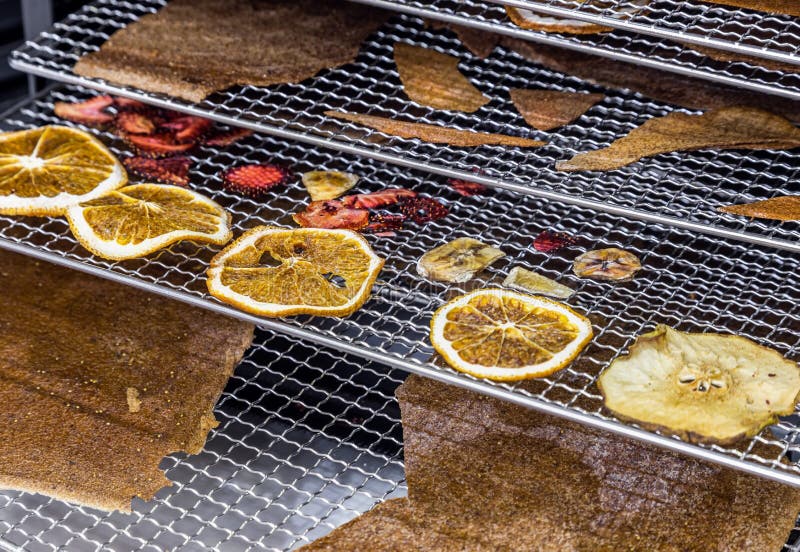 Fruits and Berries are Dried on a Baking Sheet in a Dehydrator Machine ...