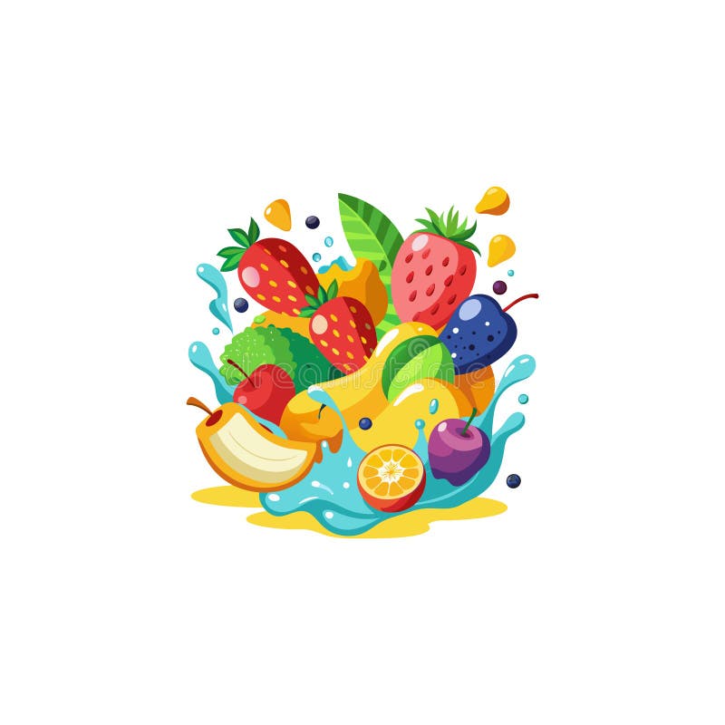 Fruits and Berries in a Splash of Juice Mango Vector. Stock Vector ...
