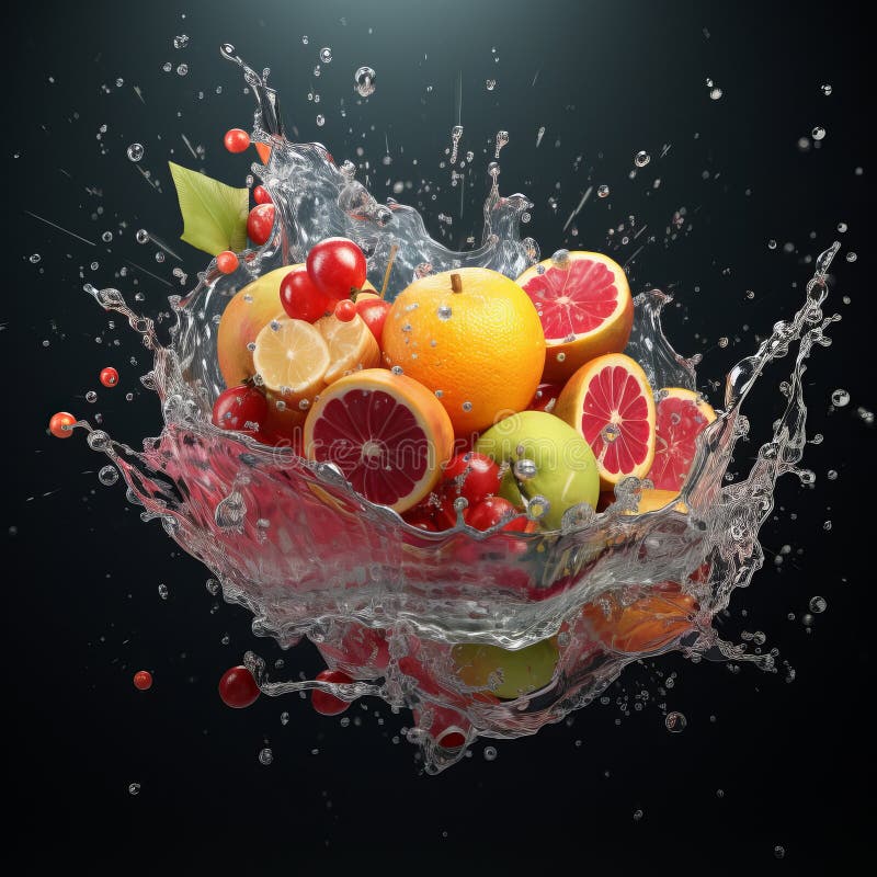 Fruits on Black Background with Water Splash Stock Illustration ...