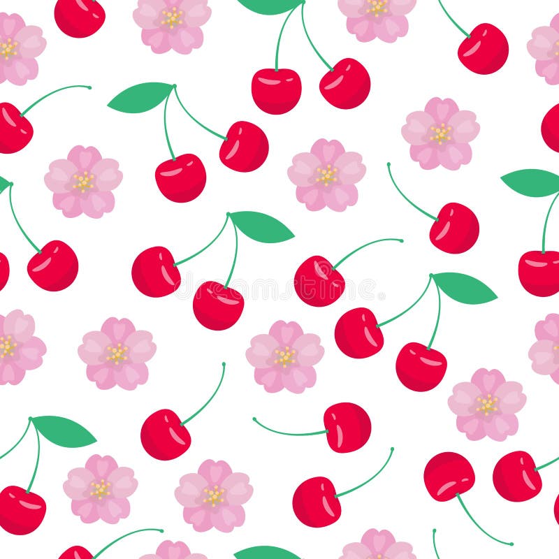 Cherry Seamless Pattern on Dark Blue Background EPS 10 Vector Stock ...