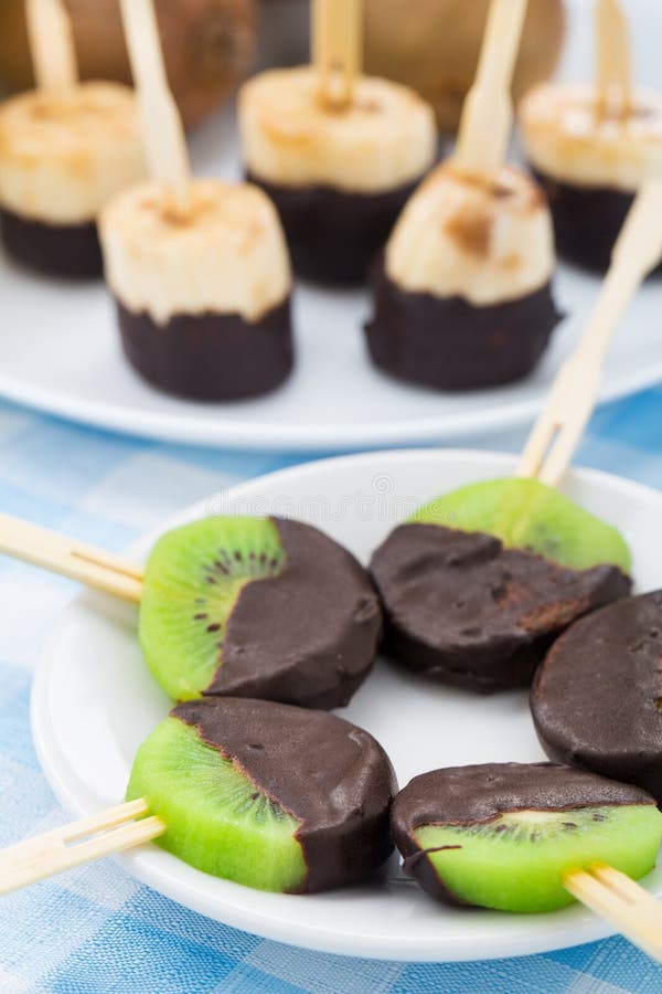 Fruits with Chocolate on a Stick Stock Photo - Image of liquid, fondue ...