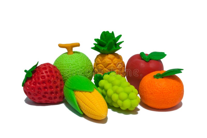 Rubber-Toy Fruits and Vegetables Isolated on White Stock Image - Image ...