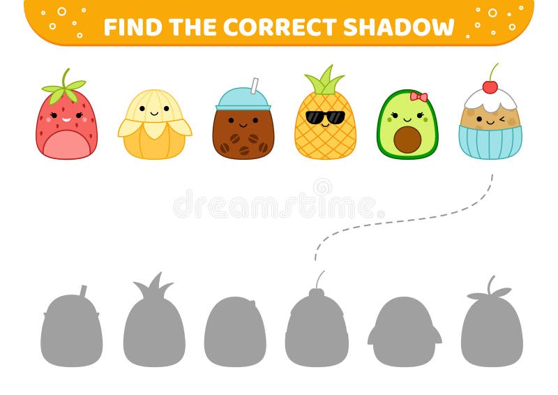 Fruits, Coffee, Cupcake. Find the Correct Shadow. Shadow Matching Game ...