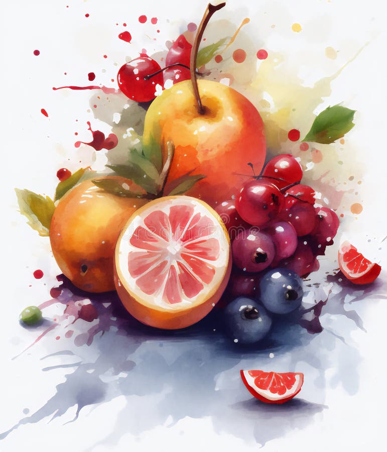 Fruits with Color Splashes on a White Background. Generative AI Stock ...