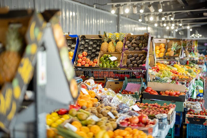 Fruits on Counter of Market Stock Image - Image of stand, stall: 247731299