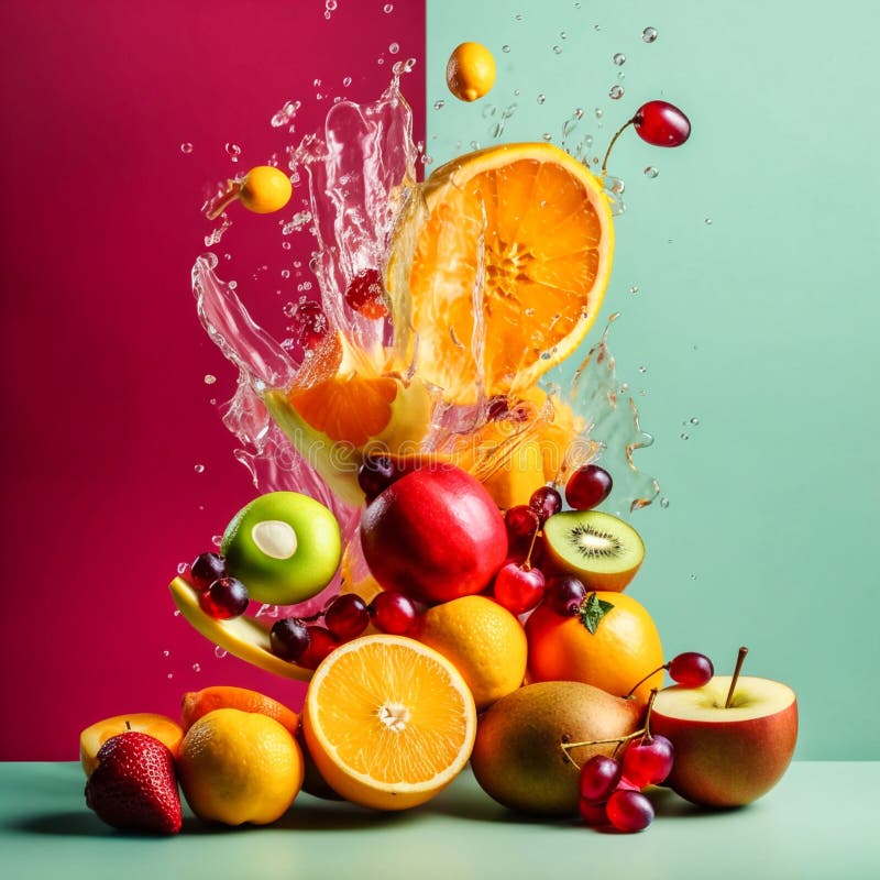 Fruits Cut in Half in the Air Different Coloredg, Generative AI Stock ...