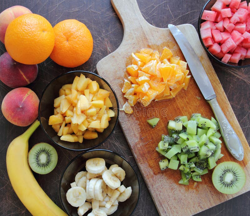 Cutted fruits for salad stock image. Image of ingredient - 72582791