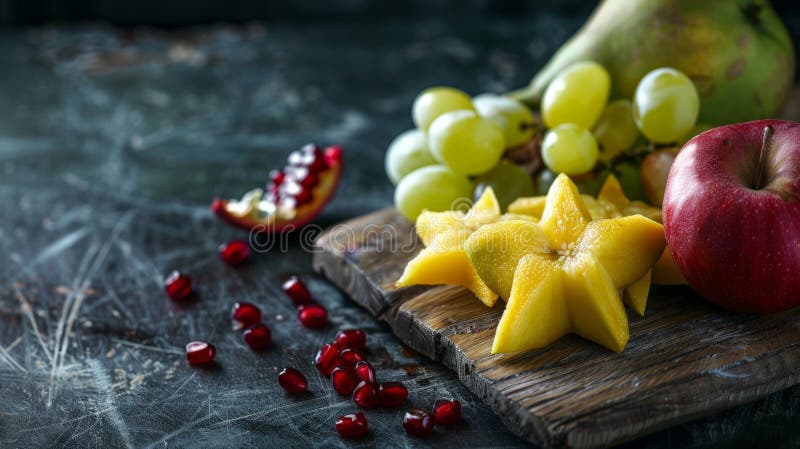 Fruits on Cutting Board: Grape, Pear Stock Photo - Image of culinary ...