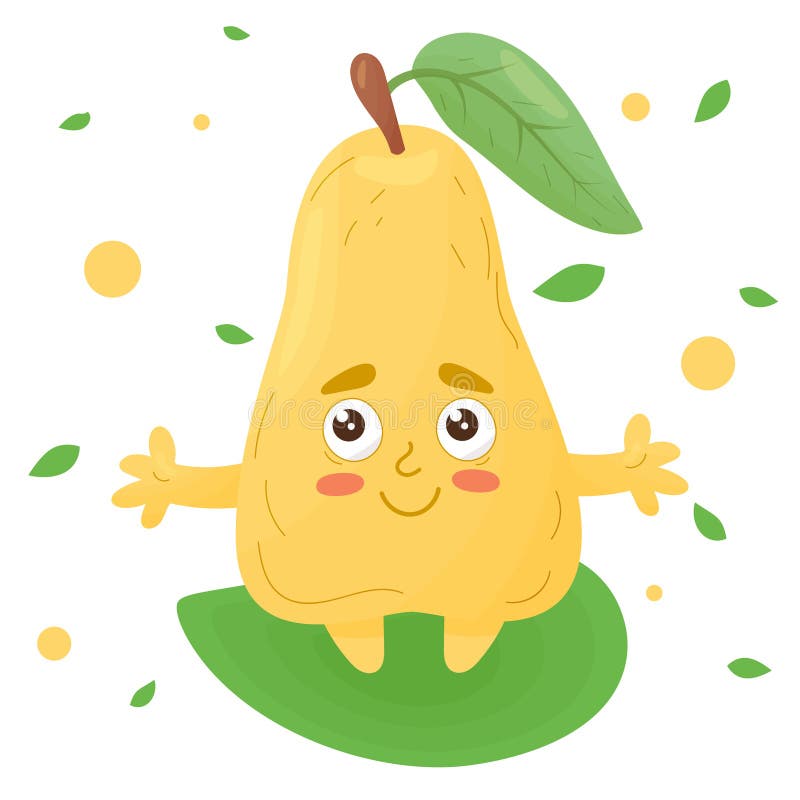 Cheerful Yellow Pear. Cute Character in Kawaii Cartoon Style Stock ...