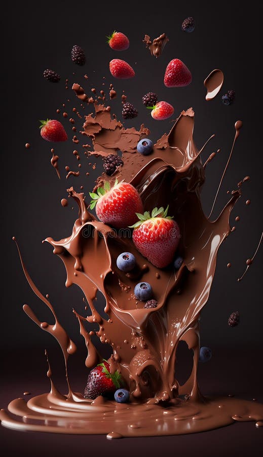 Fruits Fall into the Chocolate Causing Splash. Illustration of ...