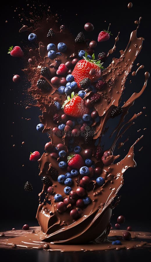 Fruits Fall into the Chocolate Causing Splash. Illustration of ...
