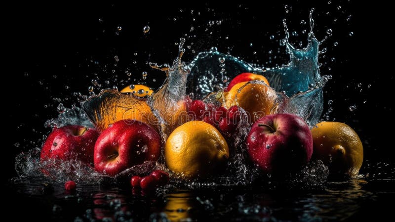 Fruits Fall into a Water Splash Stock Illustration - Illustration of ...
