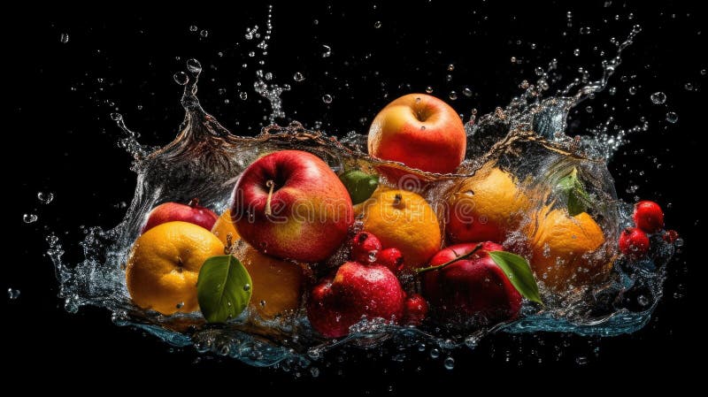 Fruits Fall into a Water Splash Stock Illustration - Illustration of ...