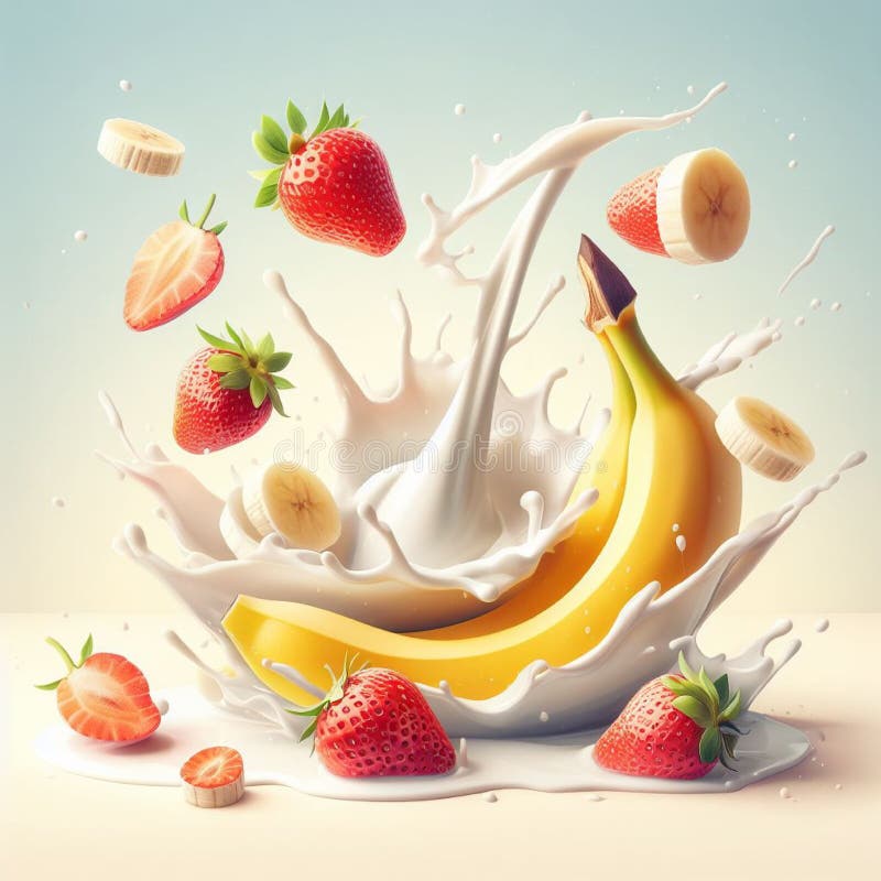 Fruits falling into milk stock photo. Image of fruits - 292685496