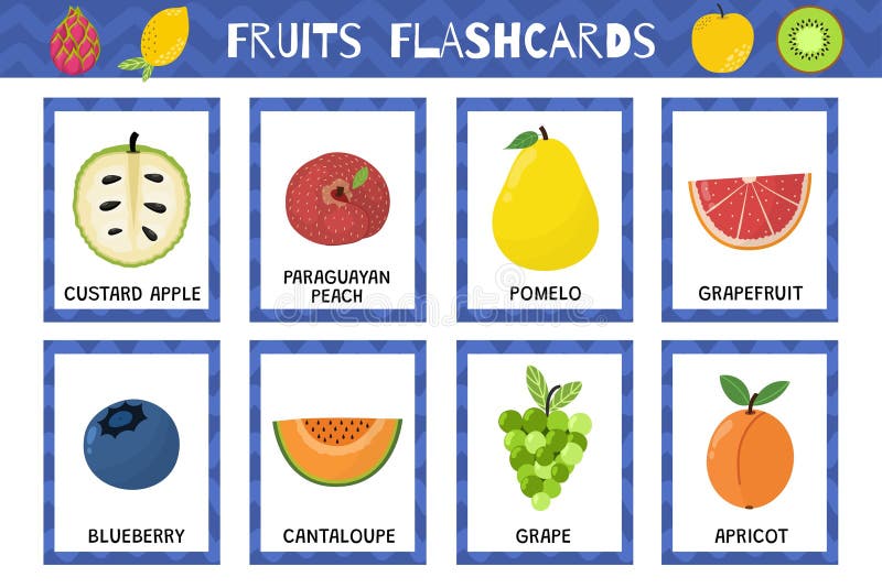 Fruits Flashcards Collection. Healthy Food Flash Cards Set for School ...