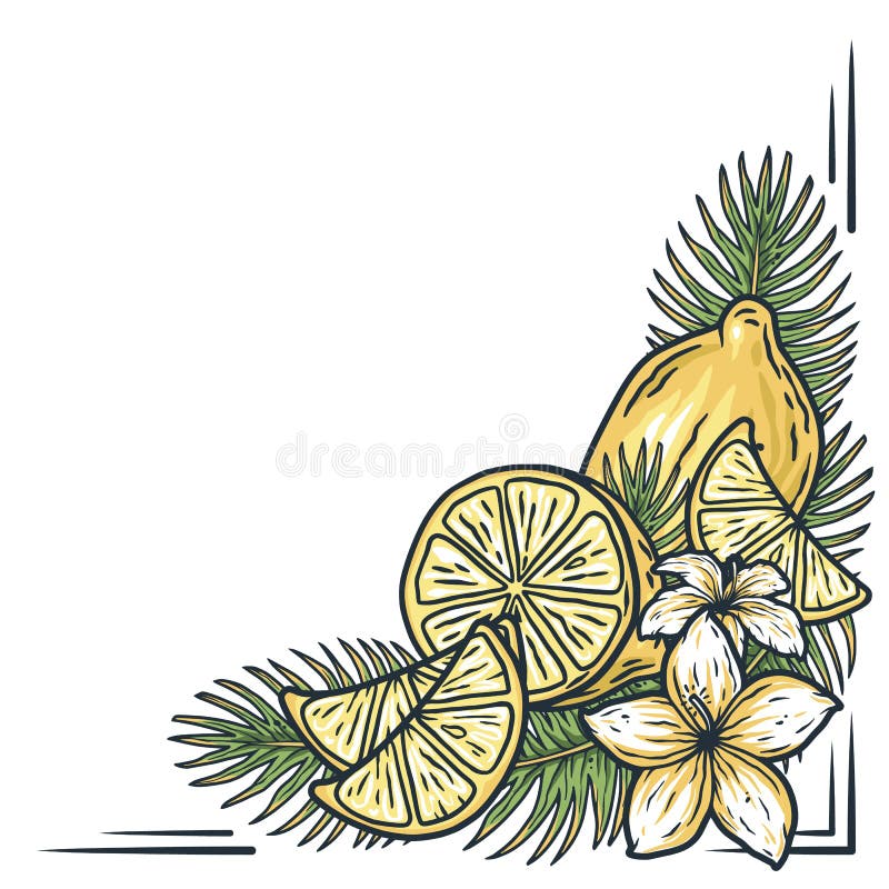Fruit Frame. Summer Tropical Lemon Design Corner Stock Vector ...