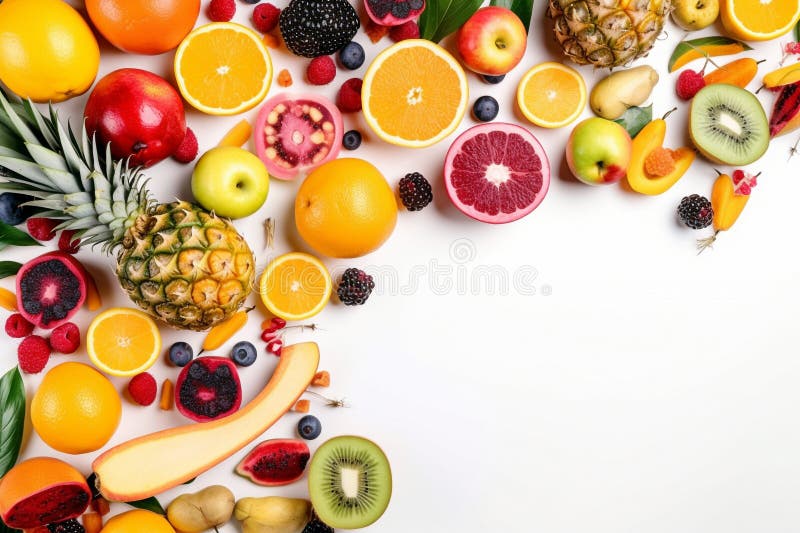 Fruits Frame on White Background Stock Photo - Image of decoration ...