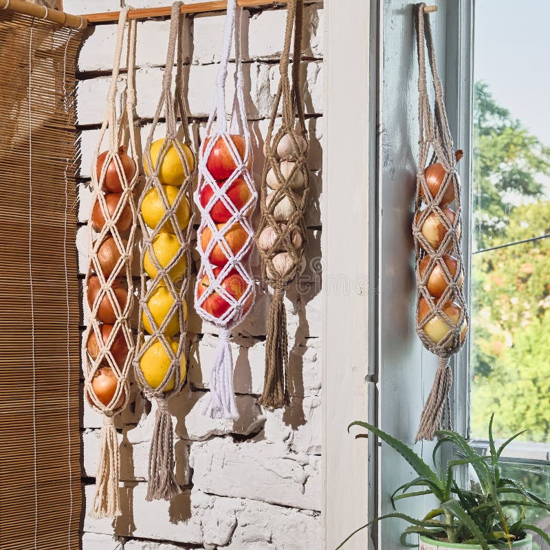 Fruits Hang on the Wall in Nets. Stock Image - Image of rustic, rural ...
