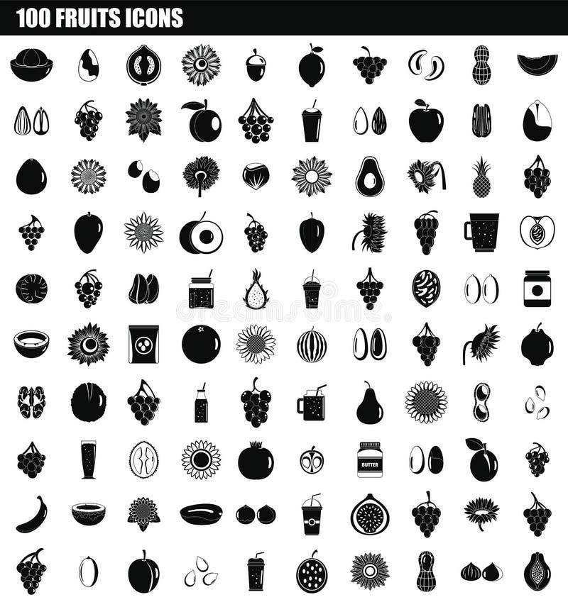 100 Fruits Icon Set, Simple Style Stock Vector - Illustration of cherry ...