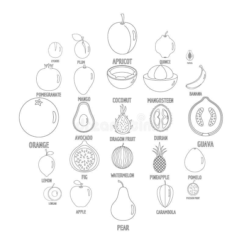 Fruits Icons Set, Outline Style Stock Vector - Illustration of food ...