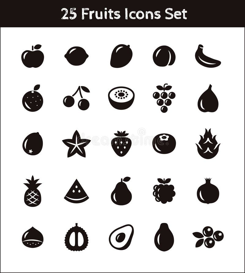 25 Fruits Icons Set, Vector Illustration Stock Illustration ...