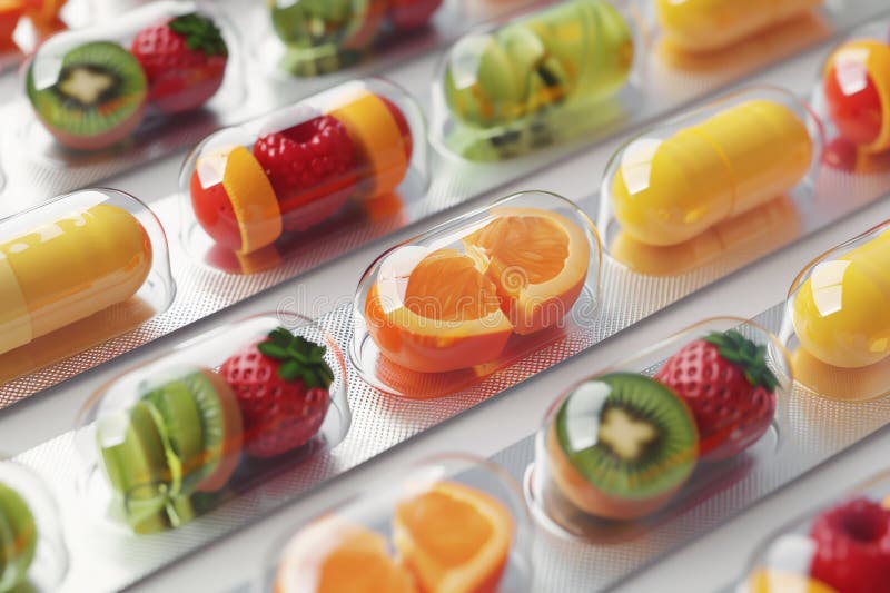 Fruits Inside Pill, Vitamin Supplement Nutrition As a Capsule with ...