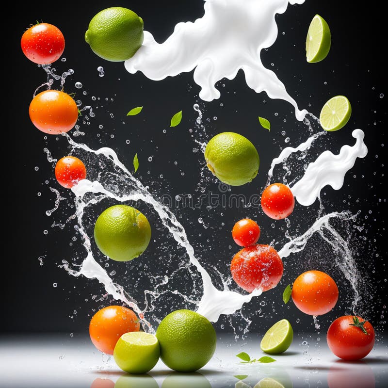 Fruits Lemon Explode with Huge Particles Splashing on the Air Stock ...