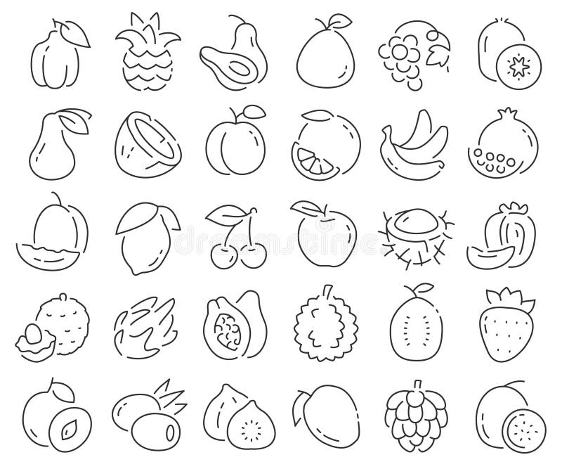 Fruits Line Icons Collection. Thin Outline Icons Pack Stock Vector ...
