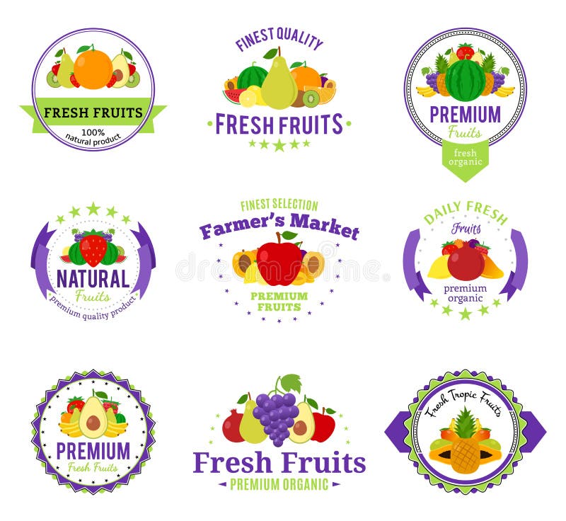 Fruits Logos, Labels, Fruits Icons and Design Elements Stock Vector ...