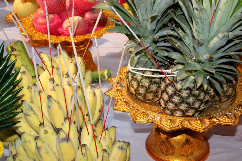 Fruits Offerings For The Gods Of Thailand Stock Image - Image of asian ...