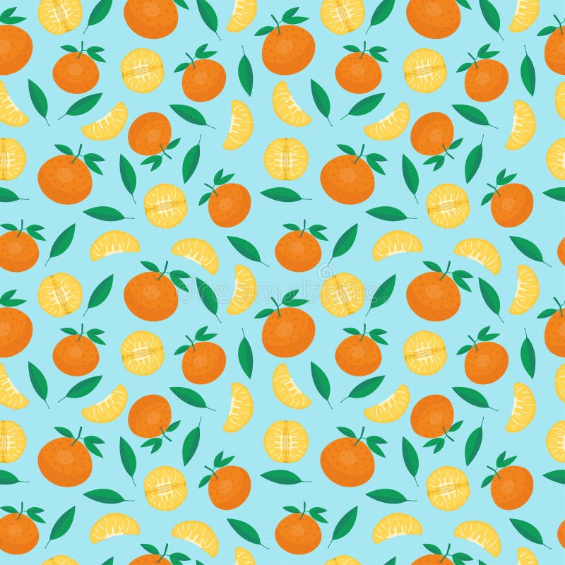 Mandarin Seamless Pattern. Vector Tangerine and Orange Slice. Fresh Tropical Citrus Fruit Stock ...