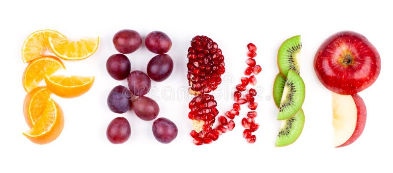 Food Word Made of Delicious Food on White Background. Fruits and ...