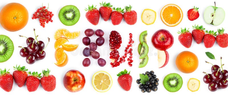 Food Word Made of Delicious Food on White Background. Fruits and ...