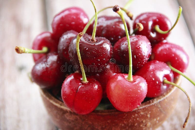 Fruits of Natural Fresh Red Cherries Stock Image - Image of harvesting ...