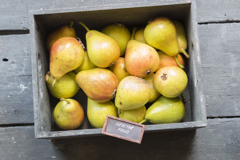 Fruits on Old Rustic Background - Pears, Text Healthy Food Stock Photo ...