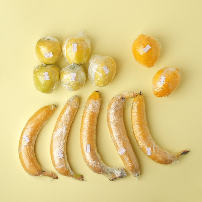 Fruits in Plastic Packaging, Pollution of Earth Concept, Supermarket ...